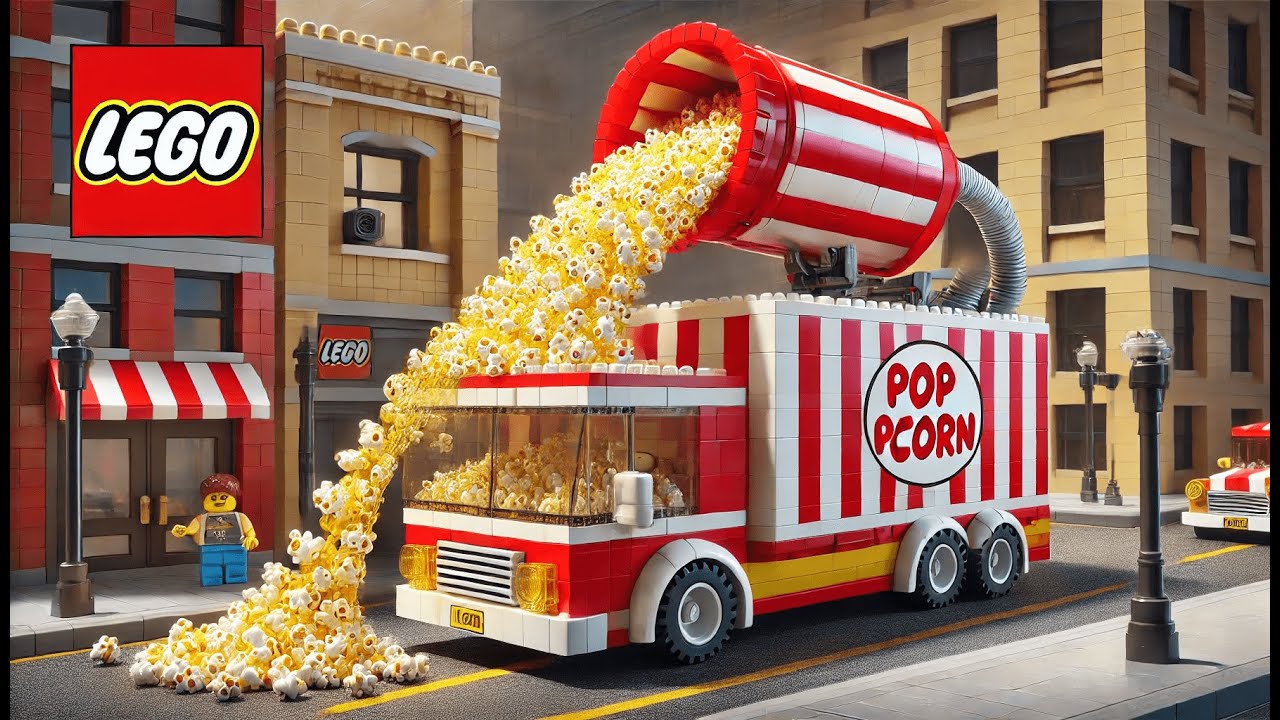 LEGO Popcorn Car with a Butter Sprayer vs Sliding Delivery! - YouTube