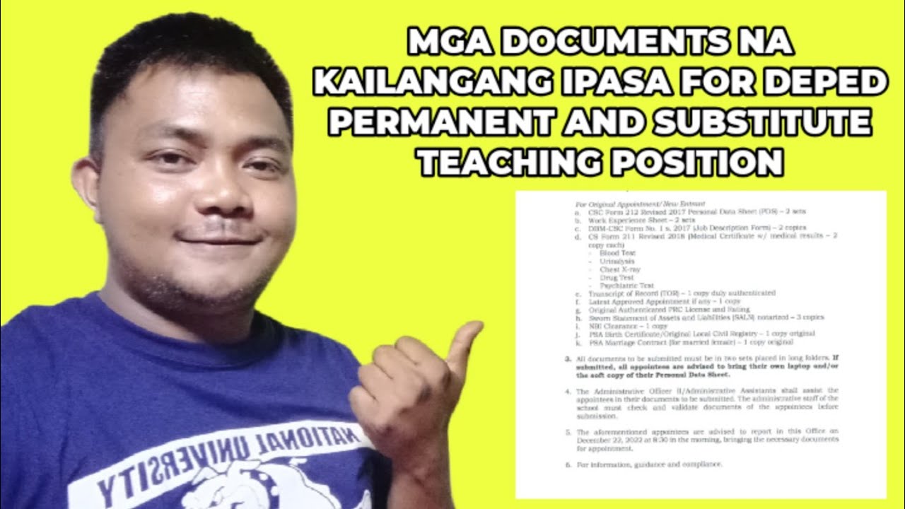Mga Documents Na Kailangang Ipasa For Deped Permanent And Substitute ...
