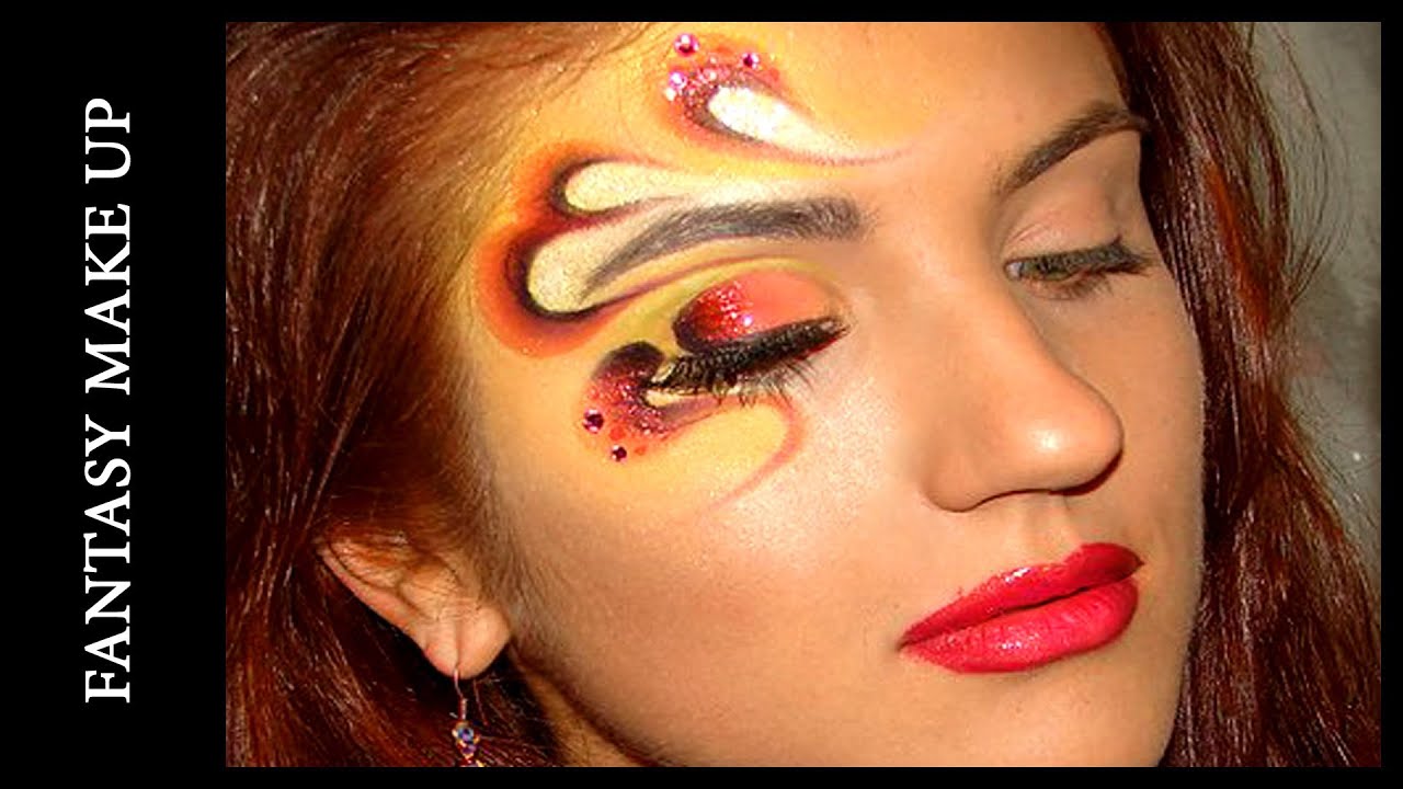 Flower Theme Fantasy Make Up (bright red\orange\yellow) - YouTube