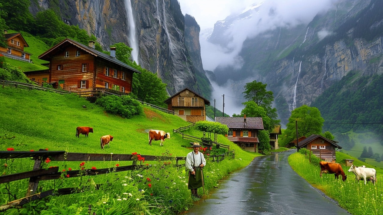 Paradise Rainfall in Switzerland’s Most Beautiful Villages Countryside ...