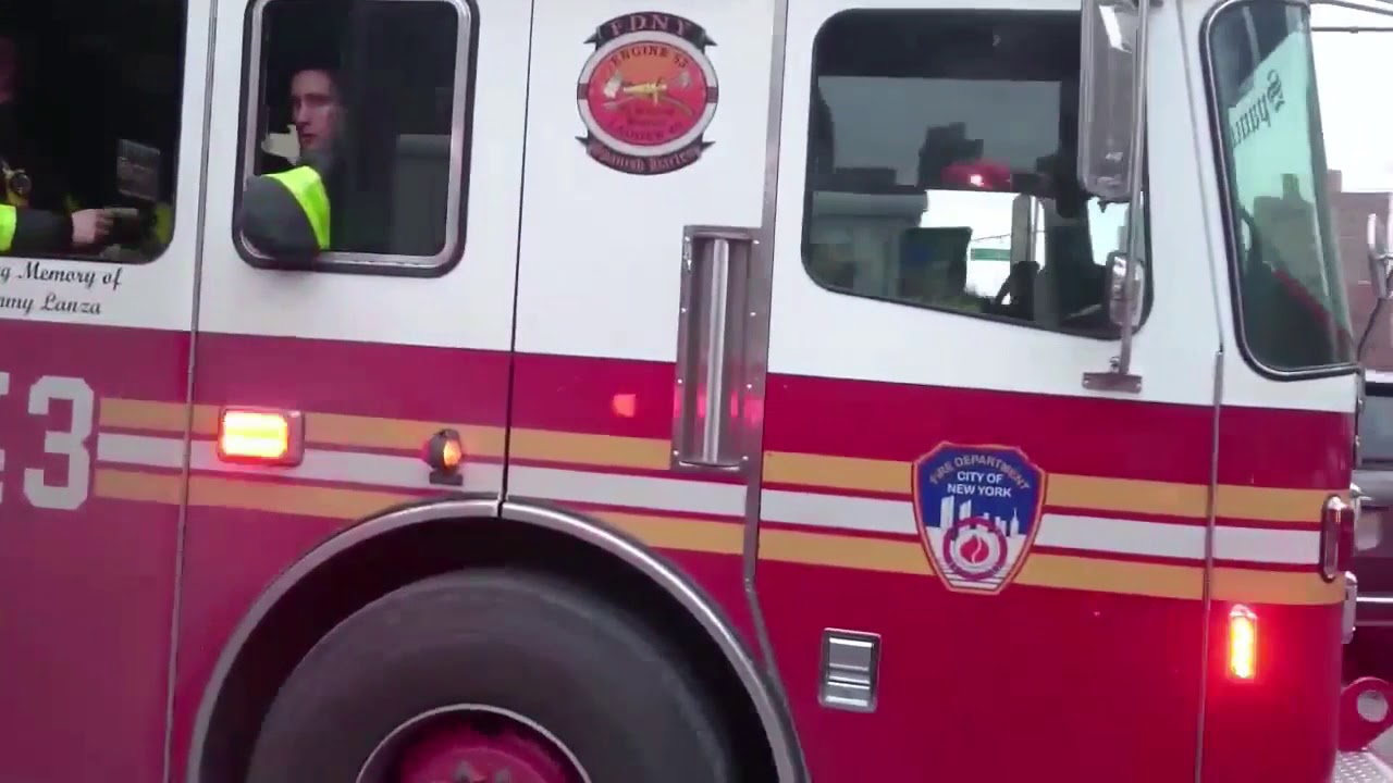 FDNY LADDER 43 RESPONDING FROM QUARTERS ON 3RD AVENUE IN SPANISH HARLEM ...
