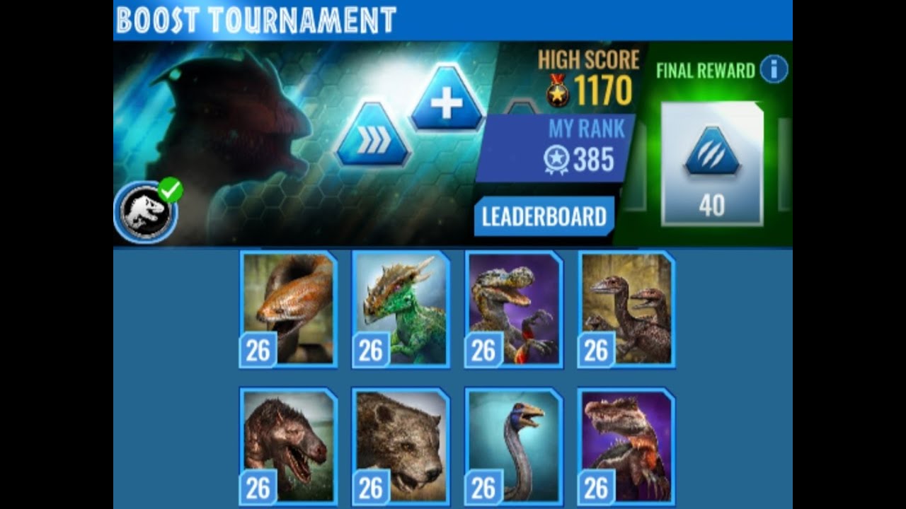 Rank 385 - Tenontorex Boost Tournament - Jurassic World Alive - YouTube