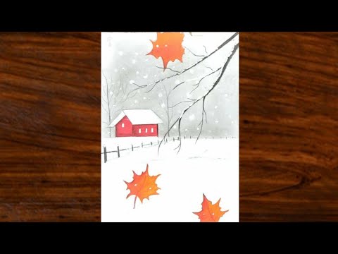 How to Draw A Snowy Hill Station Scenery | Easy Scenery Drawing for ...