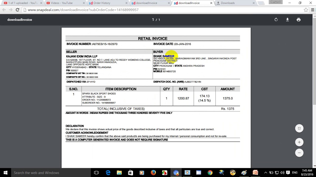 How to Download Online product invoice from snapdeal - YouTube