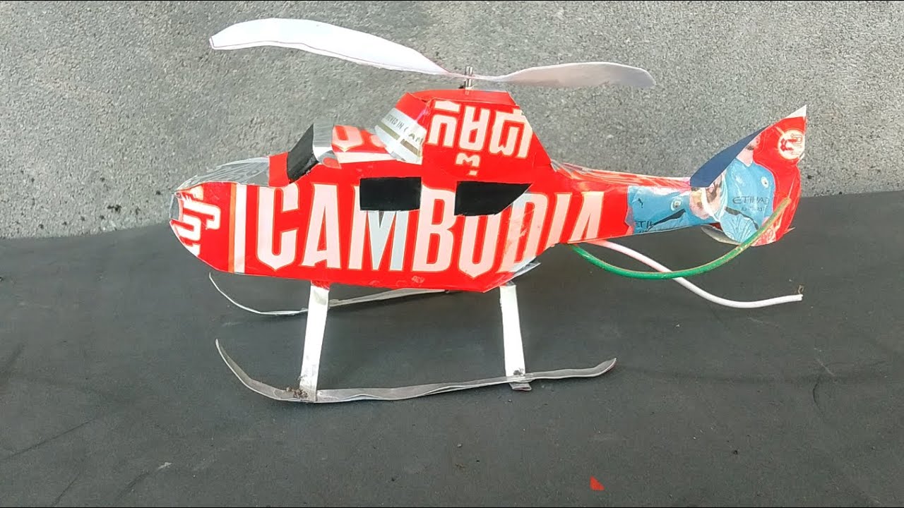 How to Make a mini Helicopter from can with DC motor - YouTube