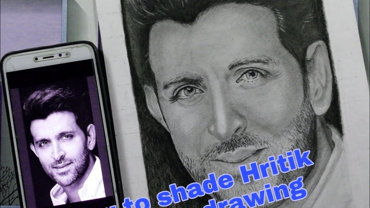 how to draw Hritik rosan sir step by step/how to shade complite face ...