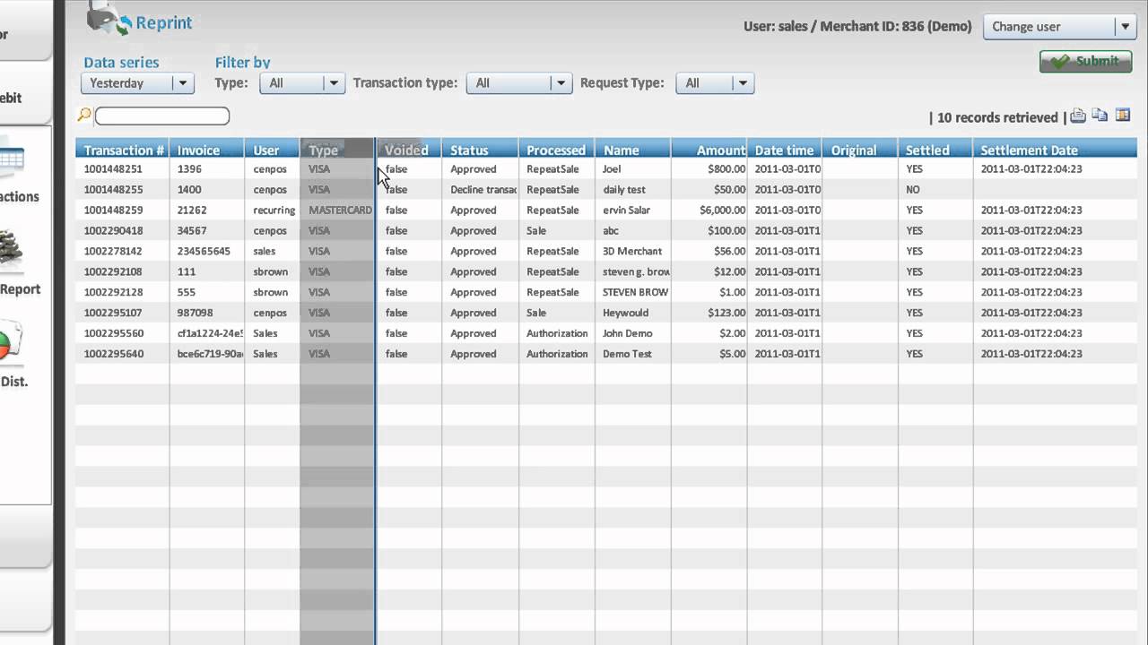 Virtual Terminal demo #3 researching past transactions with CenPOS ...