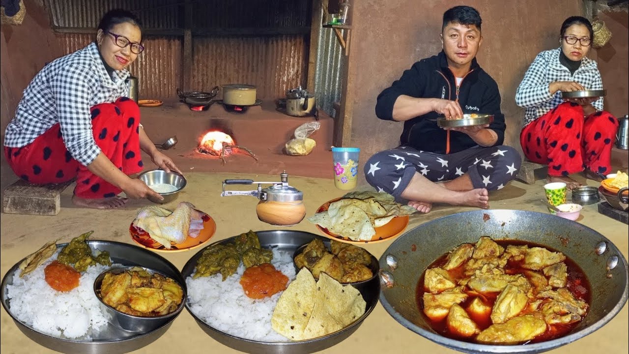 Eating Chicken with Rice in Nepali Village Darjeeling||Chicken Recipe ...
