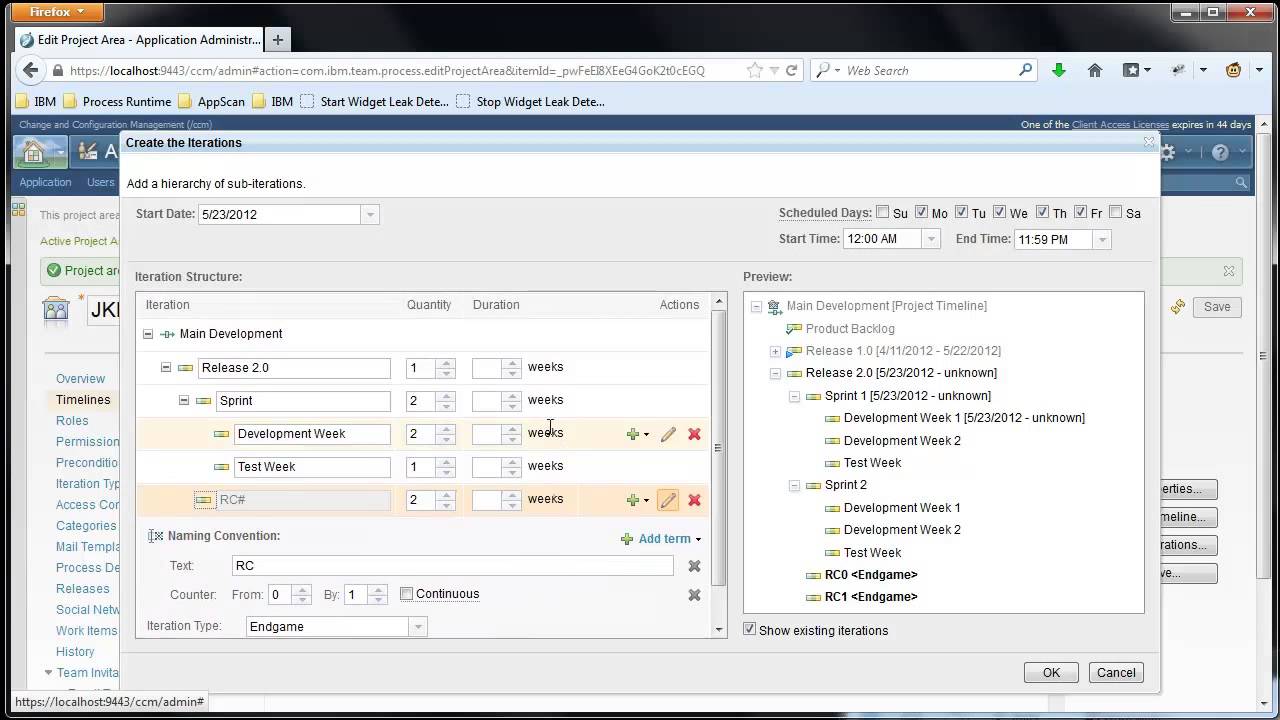Create a plan with multiple sprints/iterations in Rational Team Concert ...