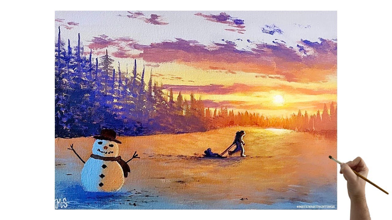 Easy Christmas painting tutorial for beginners - Winter landscape ...