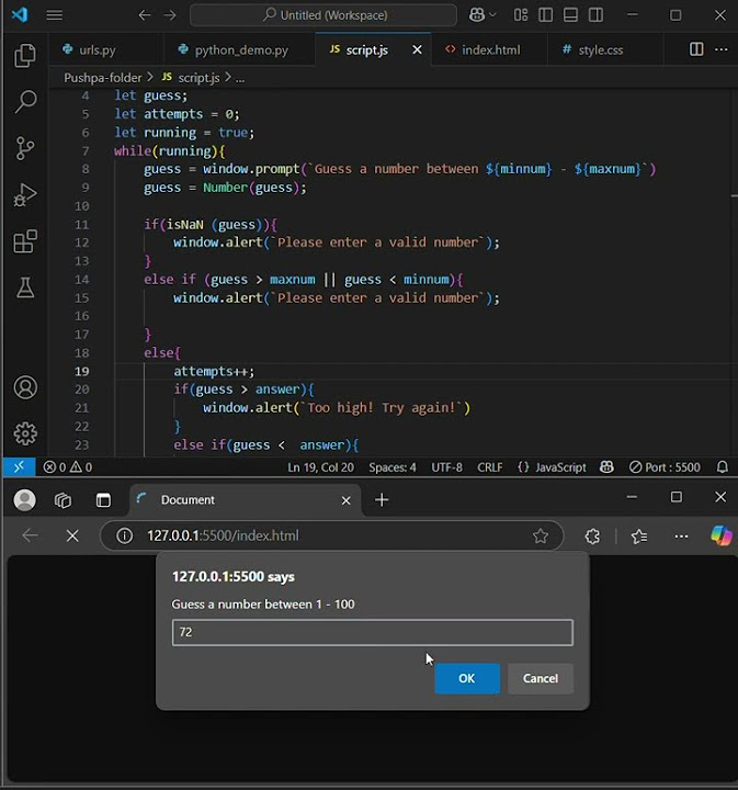 number guessing game in JavaScript - YouTube