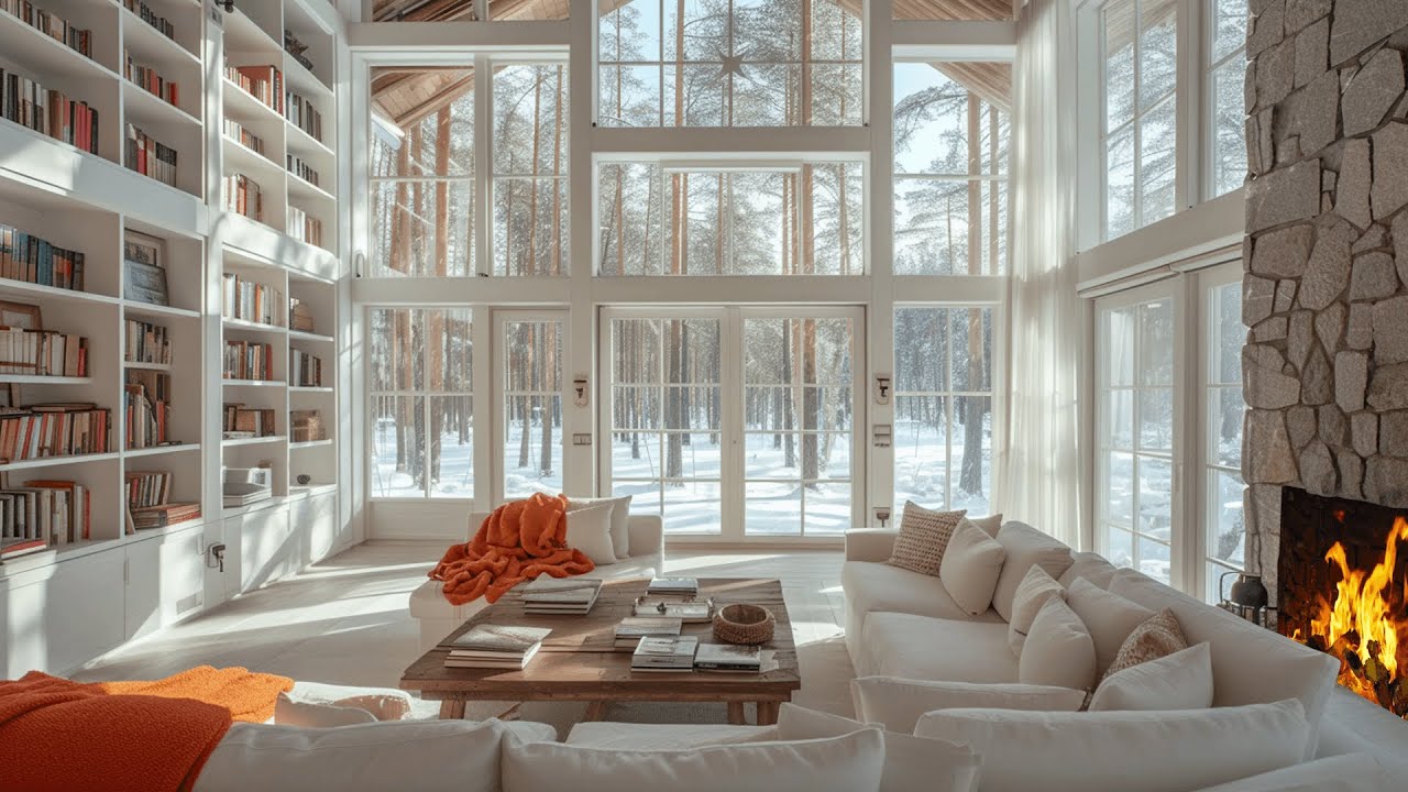 Winter Day Stress Relief | Snowy Crackling Fire ASMR | Cozy Winter ...