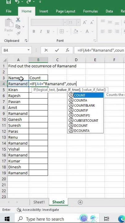 occurrence count in Excel || #excel #shortvideo #shorts - YouTube