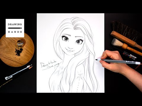 Drawing Sketch Frozen2 - Elsa with hair down [Drawing Hands] - YouTube