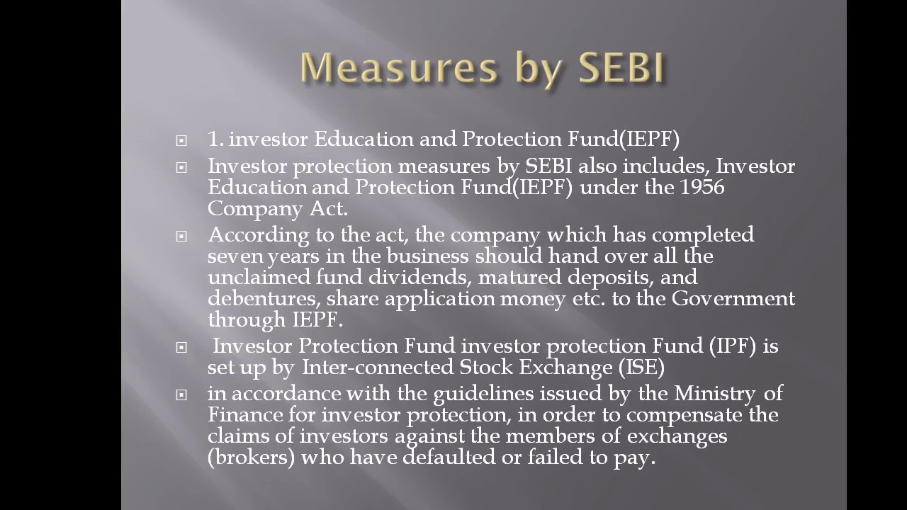 Measure taken by SEBI for invester protection - YouTube