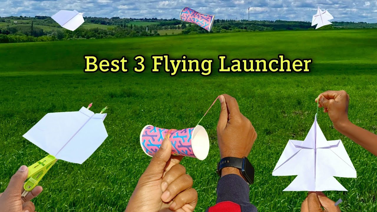 best 3 flying launcher, rubberband plane launcher, paper new launcher ...