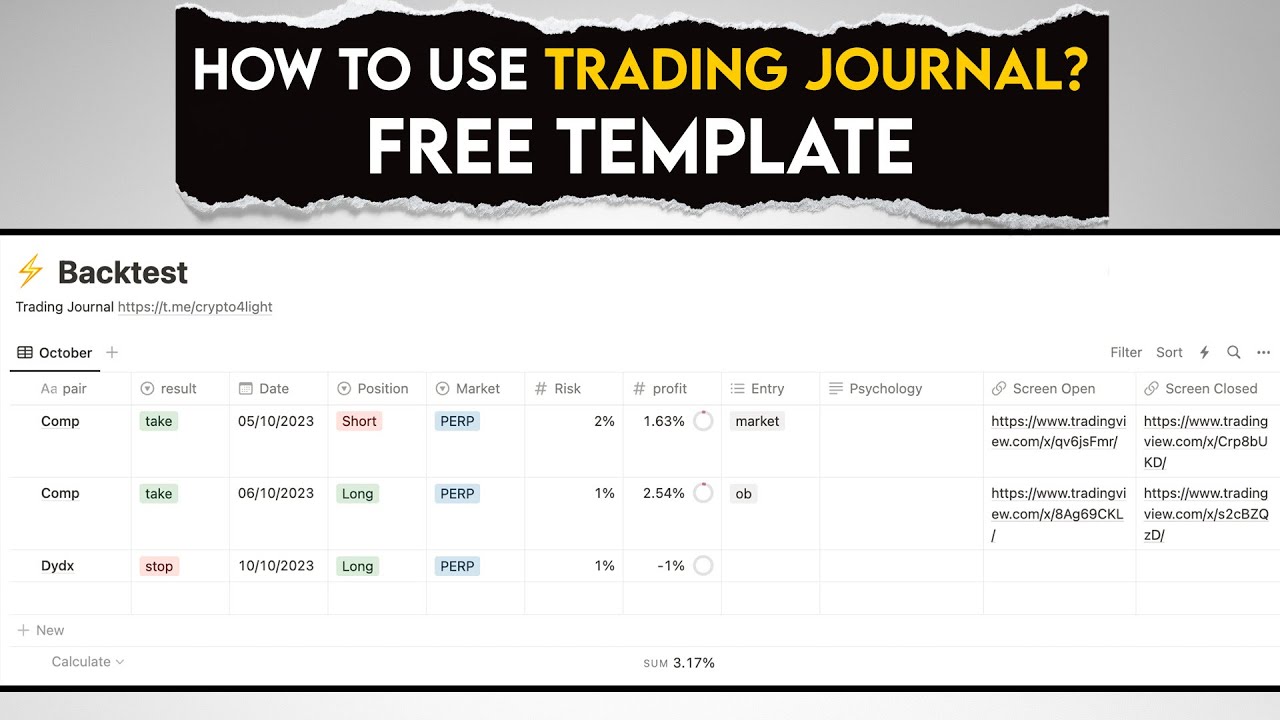 Trading Journal in Notion! Use this FREE template - YouTube