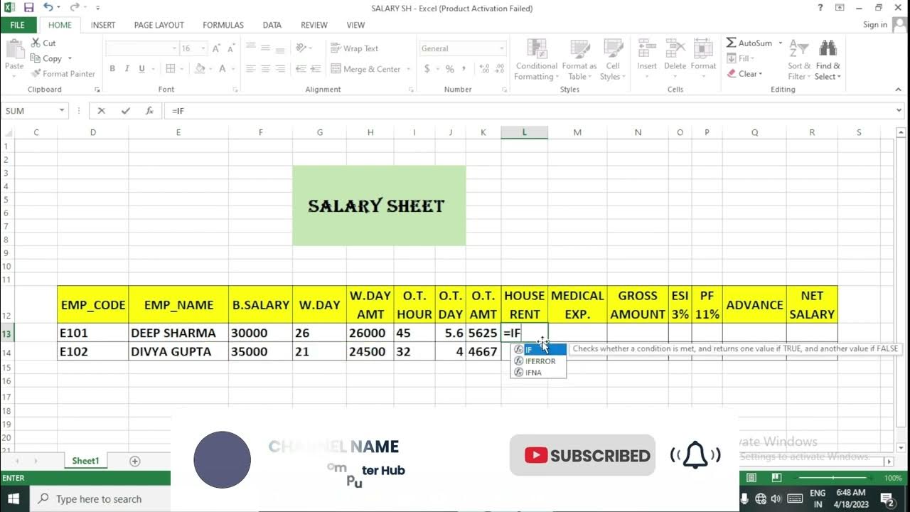 How to Create Salary Sheet in Ms-excel || Ms-excel me salary slip kaise ...