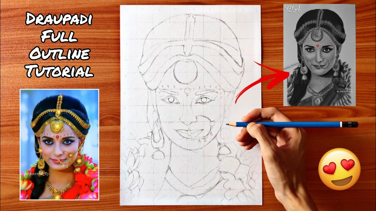 How to draw DRAUPADI | Pooja Sharma | Outline Tutorial | T.I.A - YouTube