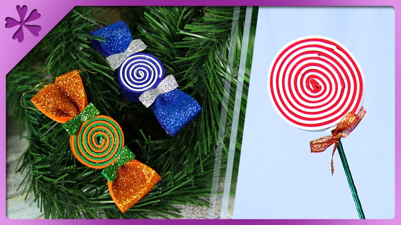 DIY 🍬 Glitter foam candies and lollipops 🍭 Christmas ornaments (ENG ...