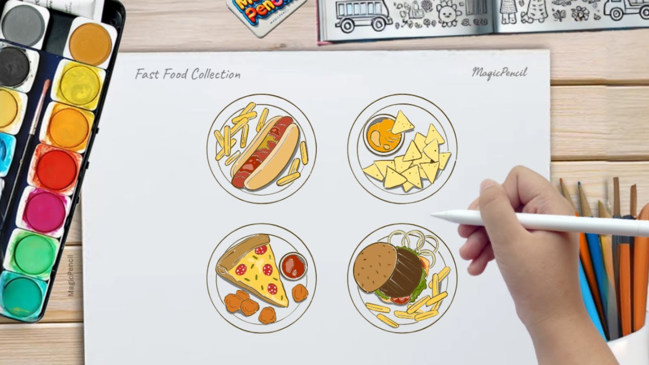 How to Draw Fast Food: Burgers, Pizza, Fries, and More! - YouTube