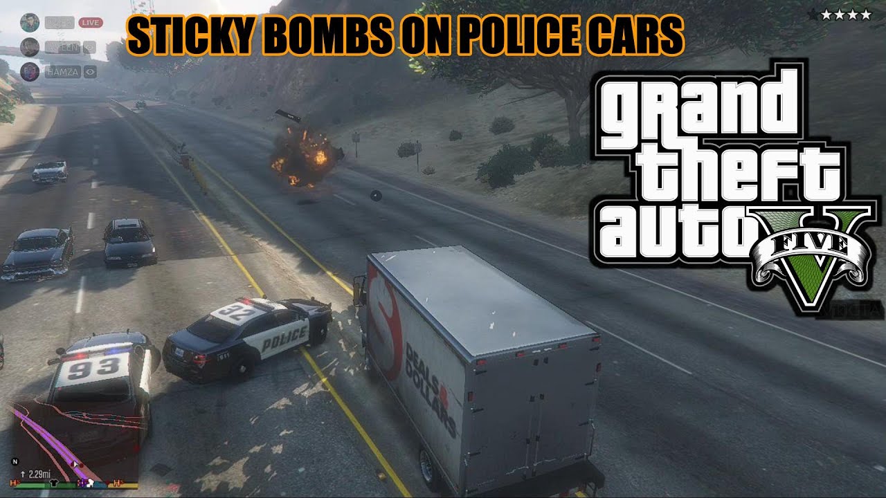 STICKY BOMBS ON POLICE CARS - GTA 5 - YouTube