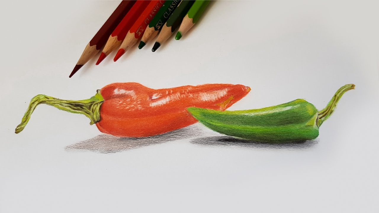Drawing with colored pencil/draw chilli pepper with pencil colors - YouTube