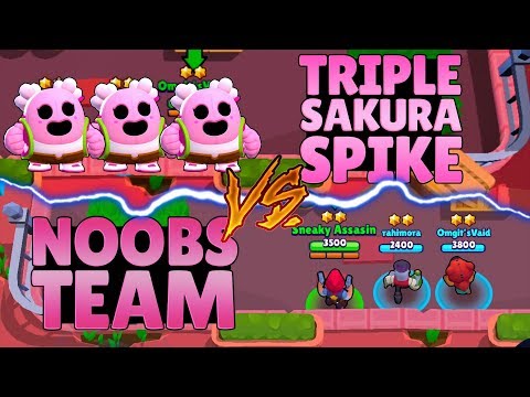 TRIPLE SAKURA SPIKE VS NOOBS TEAM | Brawl Stars Sakura Spike Funny Gameplay