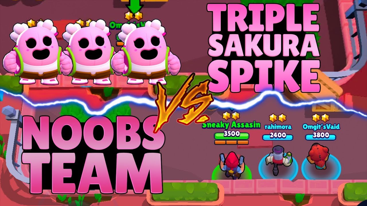 TRIPLE SAKURA SPIKE VS NOOBS TEAM | Brawl Stars Sakura Spike Funny ...