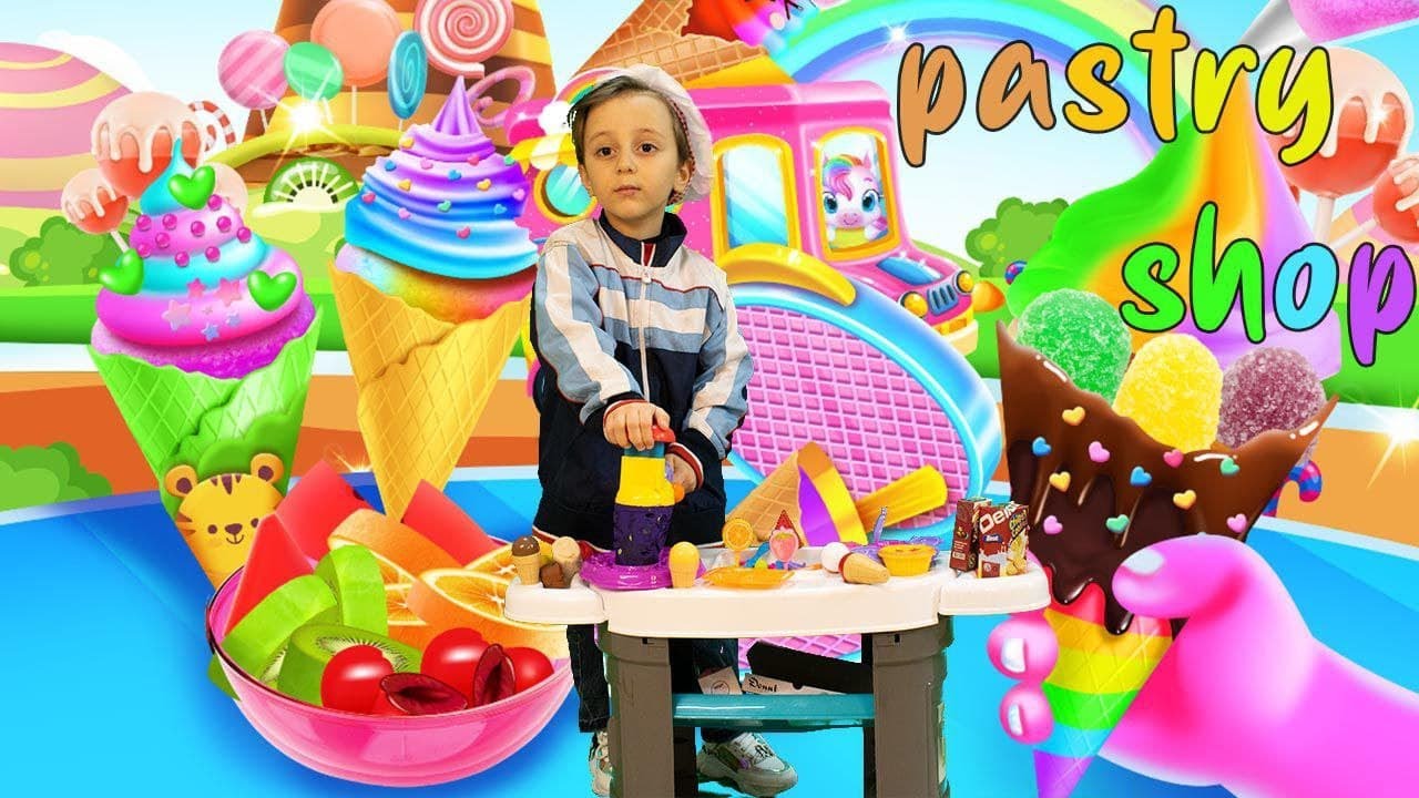 Kimo play making ice-cream/ eating ice-cream and donut / ice cream shop ...