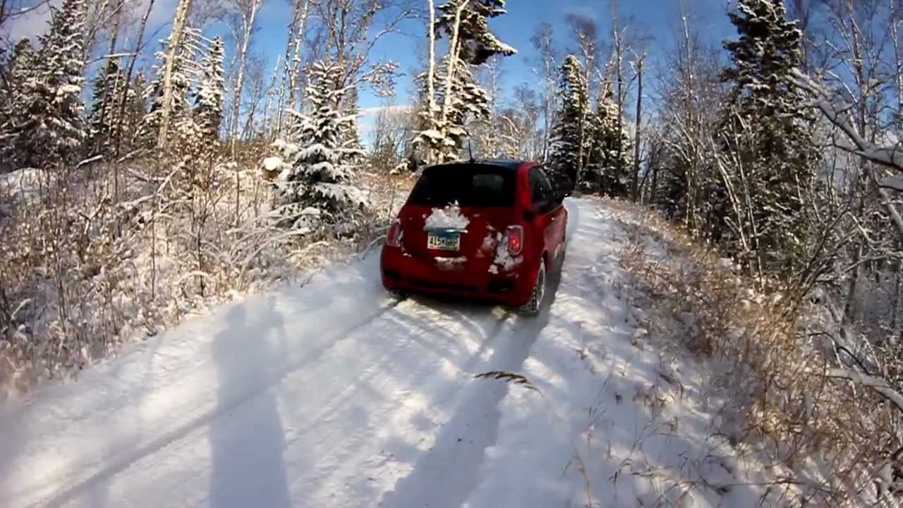 2012 fiat 500 driving out a steep icy drive way with 7 inches of fresh ...