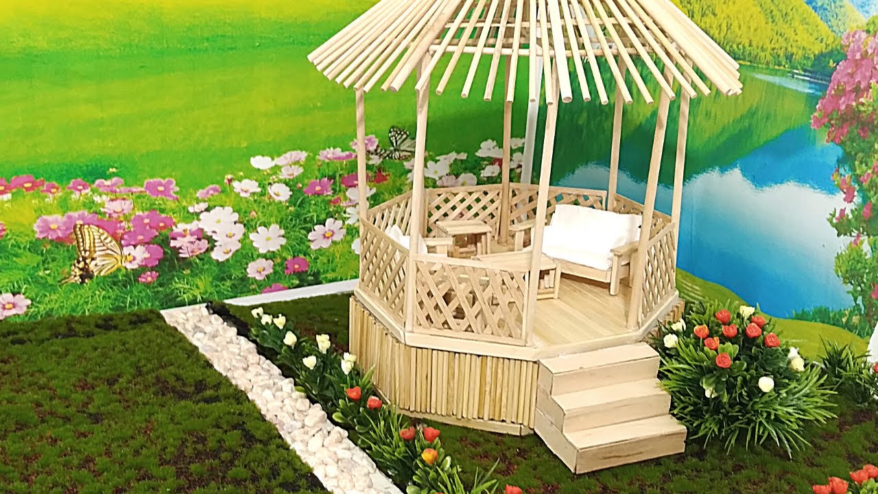 How To Build Mini Hut Using Popsicle Stick | Mini Relaxing Hut | DIY ...