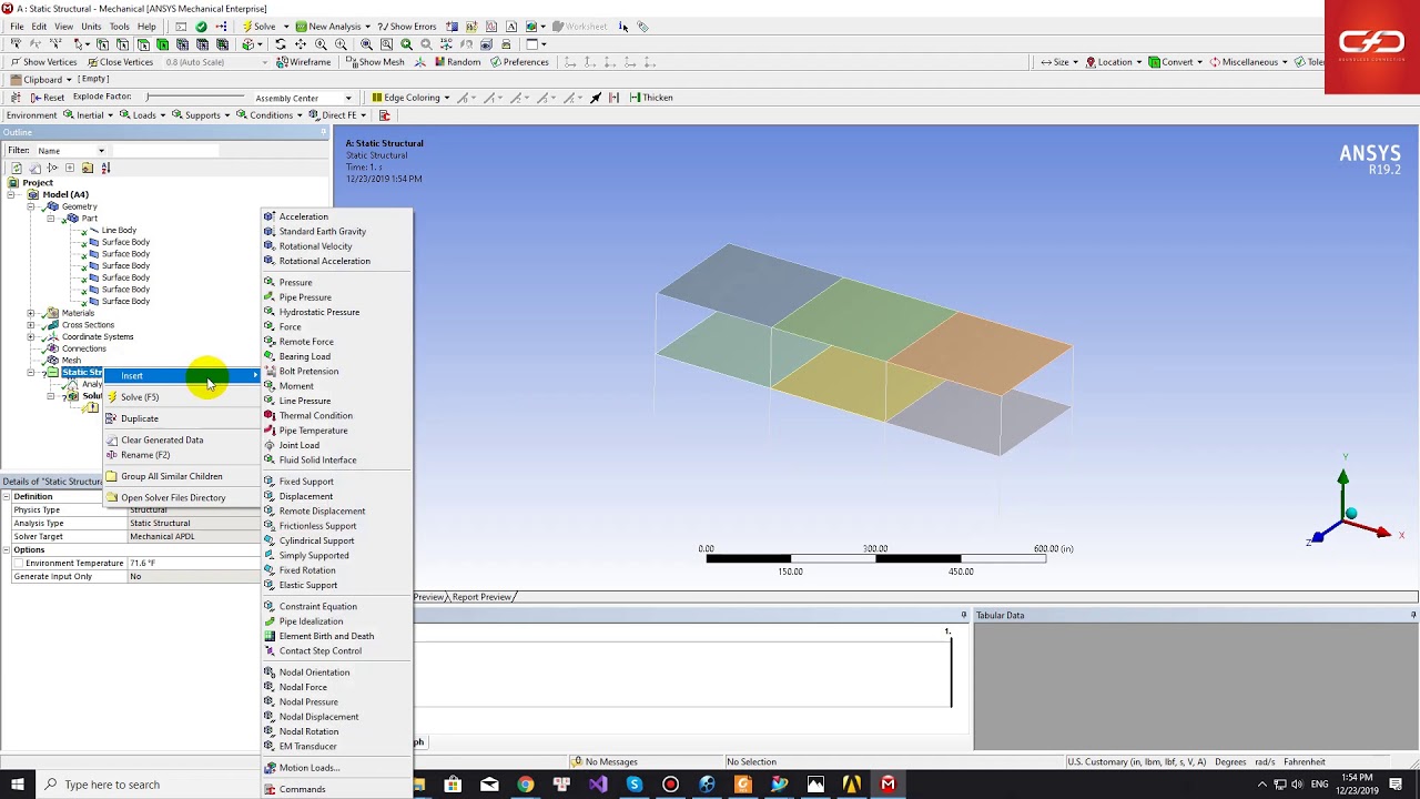 ANSYS STATIC STRUCTURAL 7_3 Line Models EngineeringData&Mesh&Solve ...