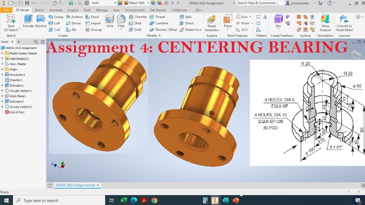 CAD161S ASSIGMENT 4 2022: CENTERING BEARING, idw Engineering Drawing ...