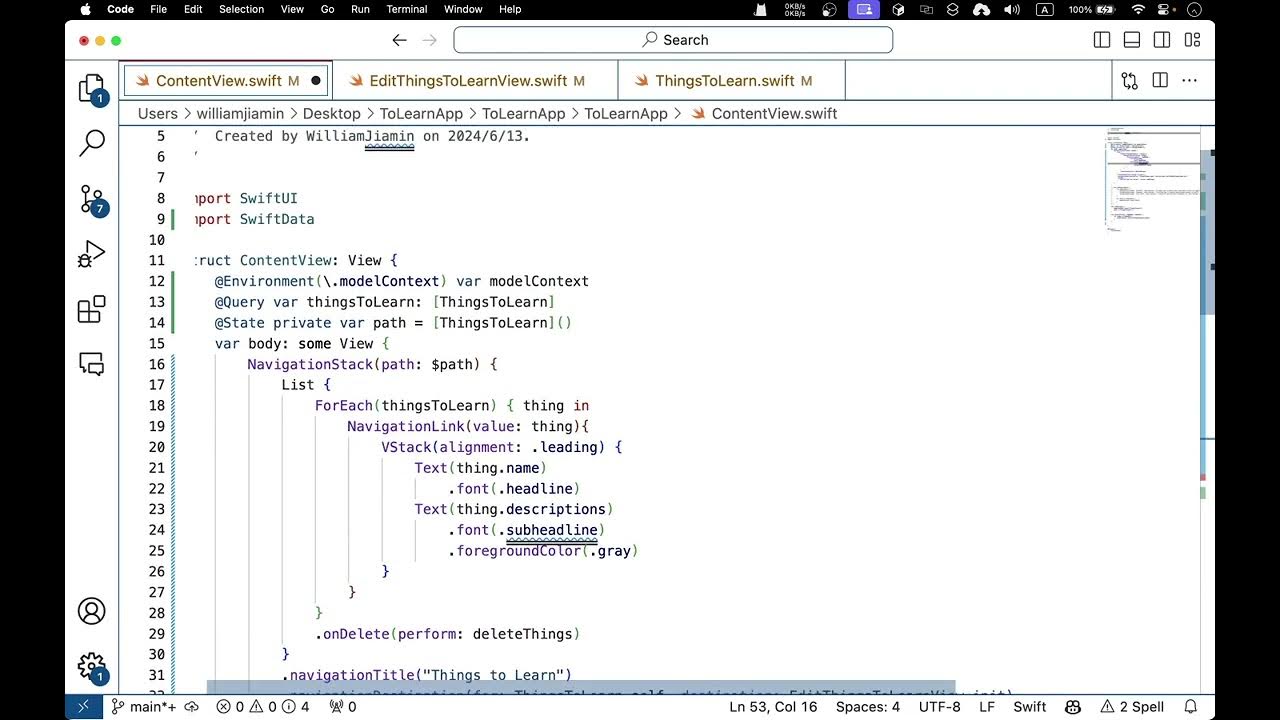 SwiftData Mini Project Things2Learn App PART 5 - YouTube