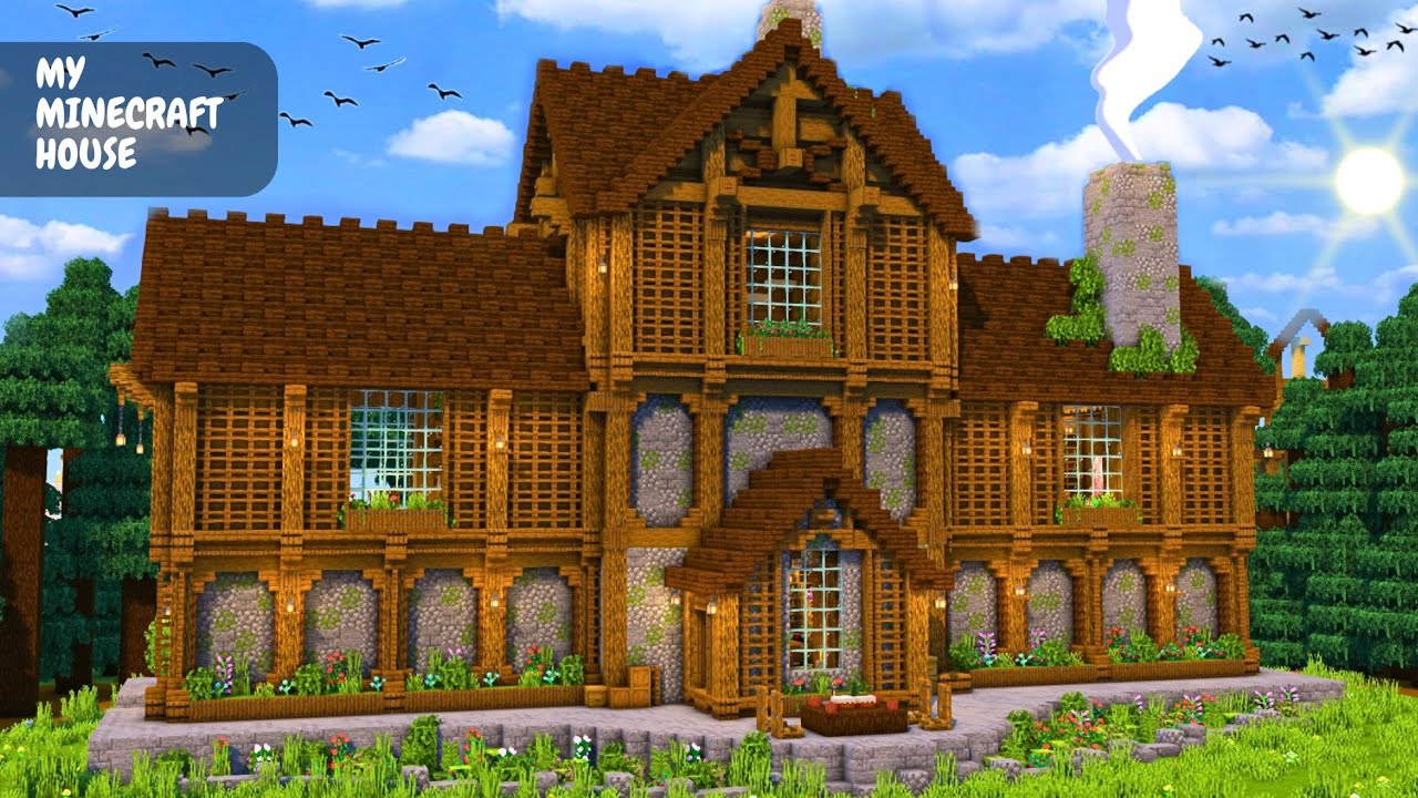 Minecraft: How to build a simple large wooden house with beautiful ...