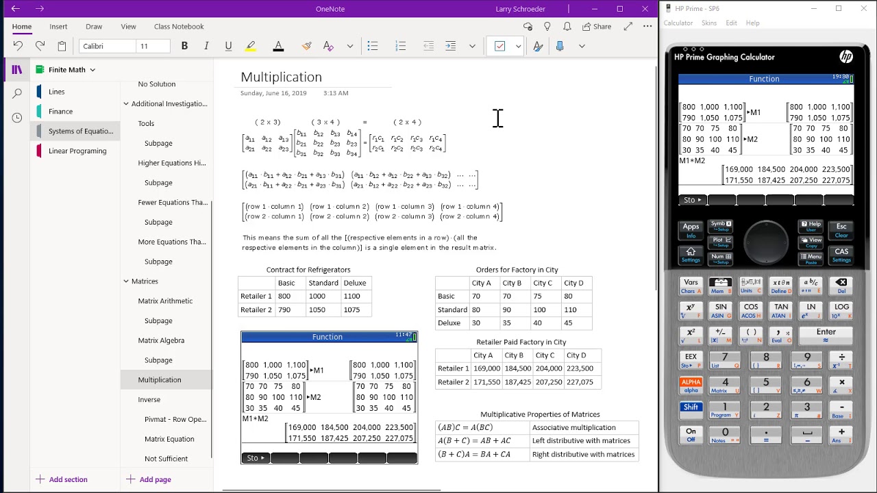 HP Prime Onenote Matrix Multiplication - YouTube