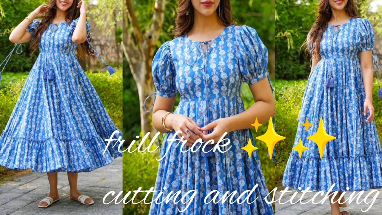 Frill Frock Cutting and Stitching/Frock Kurti Design/Dori Neck design ...