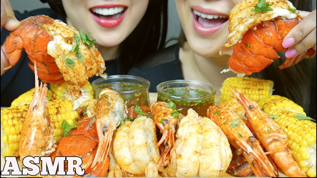 ASMR SEAFOOD BOIL LOBSTER TAILS SPOT PRAWNS *SISTER'S EDITION (EATING ...