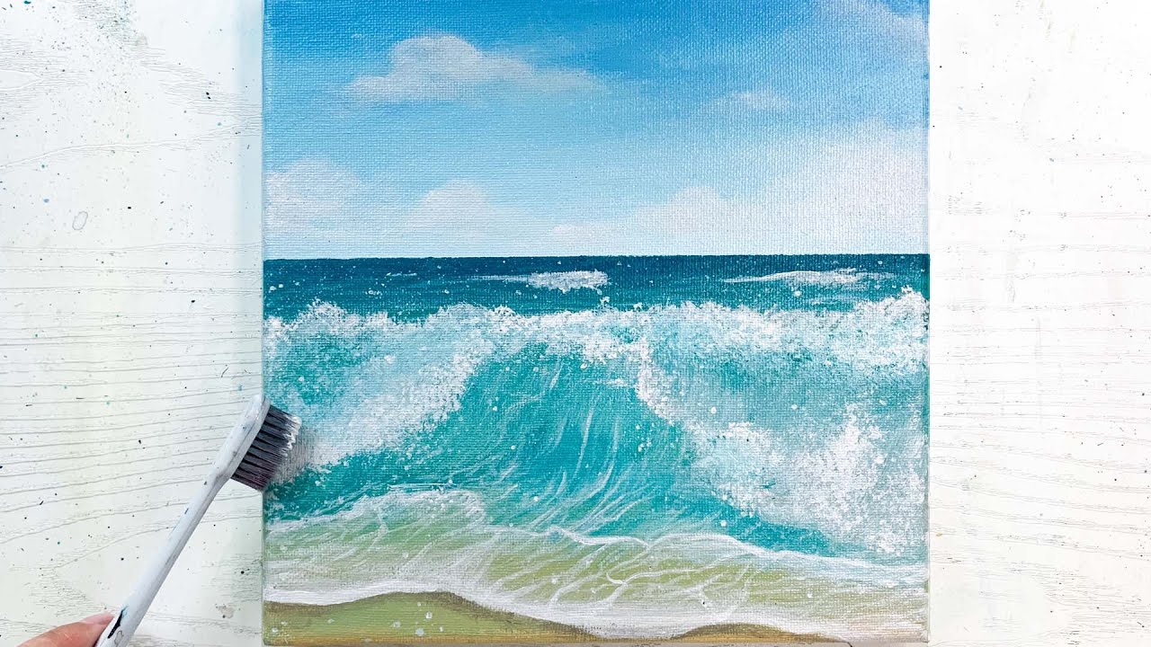 Easy Ocean Waves Painting Technique for Beginners / Sea Waves Painting ...