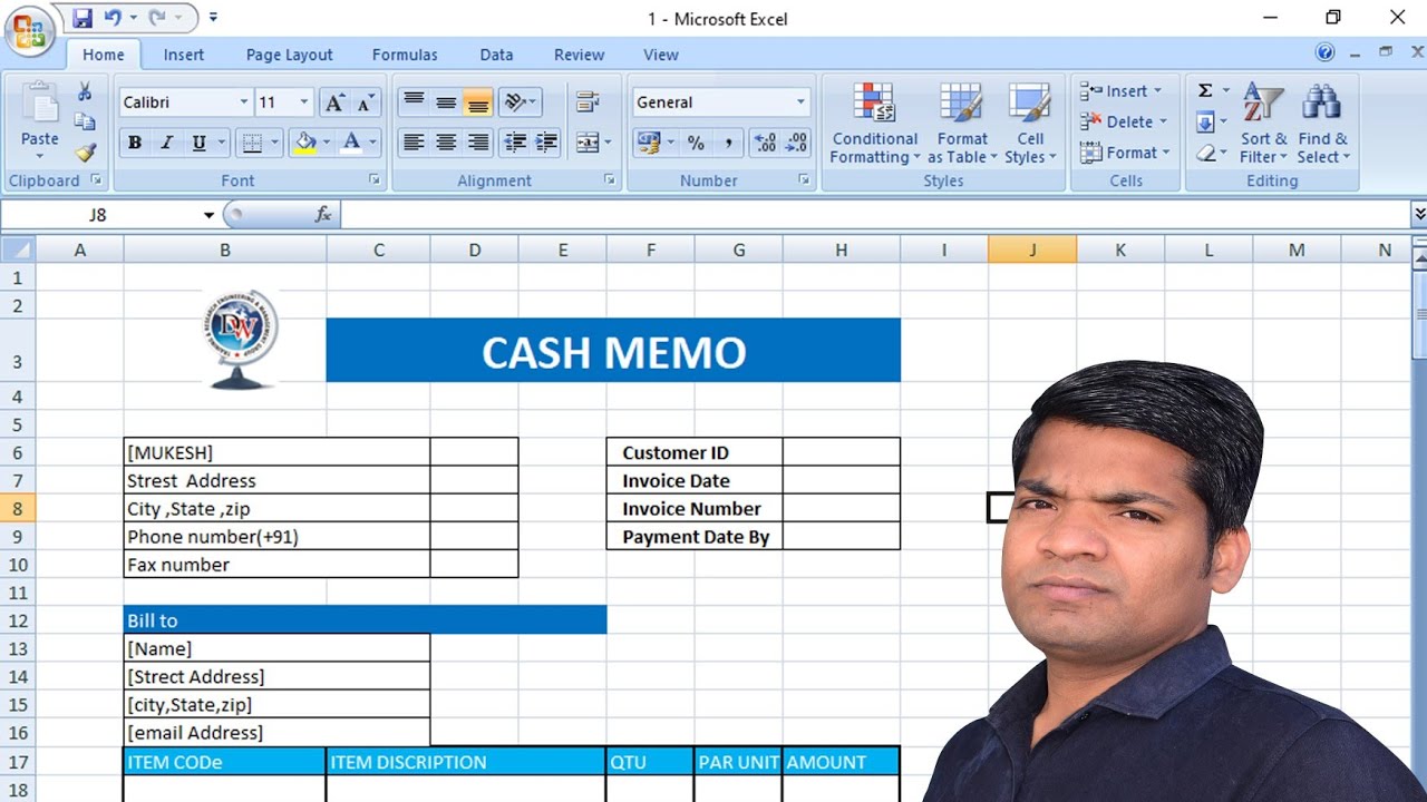 MS EXCEL CASH MEMO - YouTube