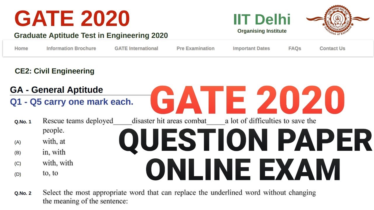 GATE 2020 QUESTION PAPER PREVIOUS EXAM PAPER , GATE PREVIOUS YEAR ...