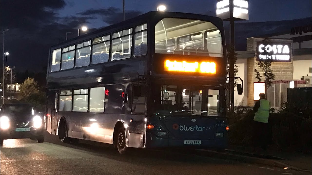 Bluestar N94UD Scania OmniDekka 1004 departs North harbour Tesco "not ...