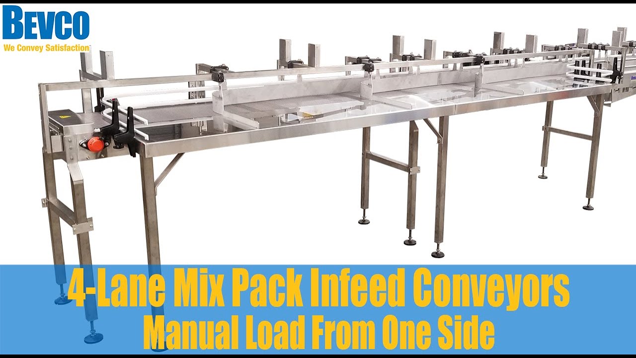 4 Lane Mix Pack Infeed Conveyors (Manual Load From One Side) - YouTube
