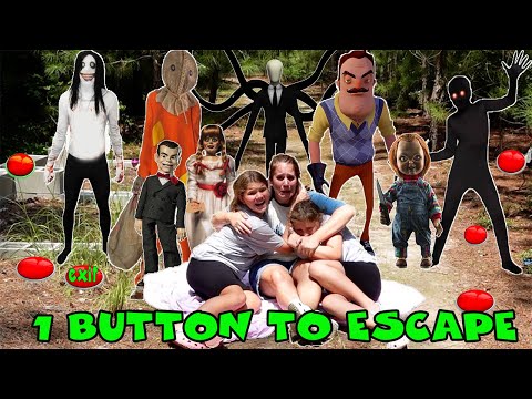 100 Mystery Buttons! Only 1 Lets You Escape The Creepy Woods With ALL The Villains!