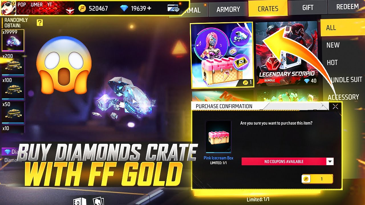 Buy Free Fire Diamonds With Gold | Free Diamonds Crate in Free Fire ...