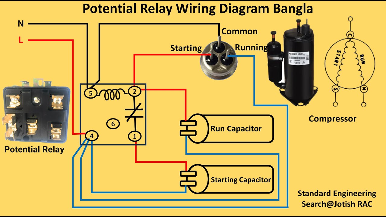 Potential Relay Wiring Diagram in Bangla | Potential Relay Connection ...