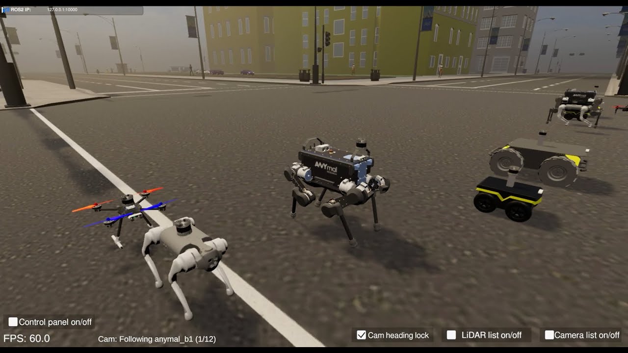 [Unity-ROS2 Simulator] Multi robots (Quadruped robot, mobile robot ...