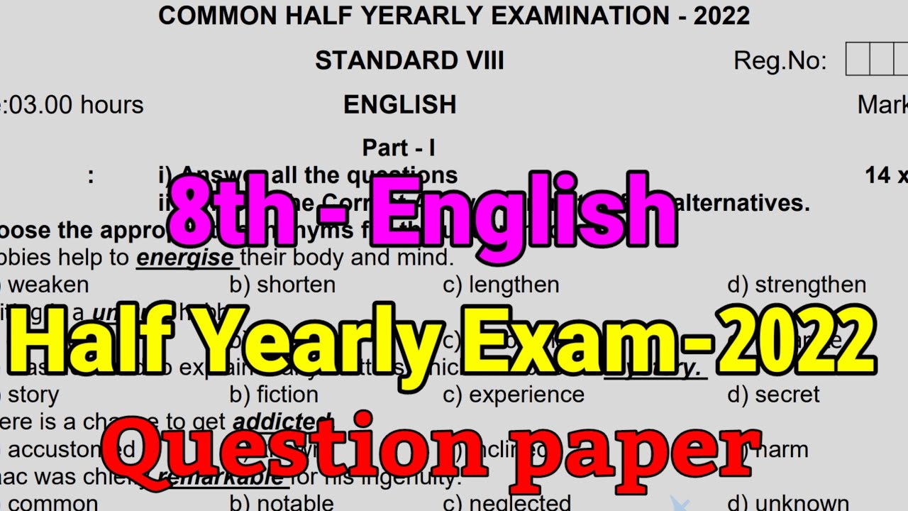 8th English Half Yearly 2022 Question Paper Pdf Download-8th std ...