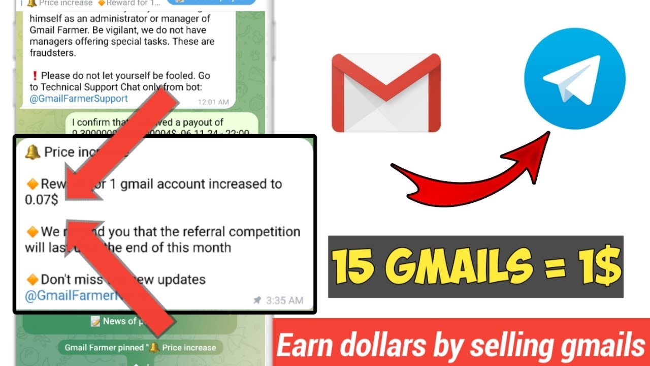 Earn Money By Selling Gmail Accounts On Telegram Bot | New Update Per Gmail 0.07$ - YouTube